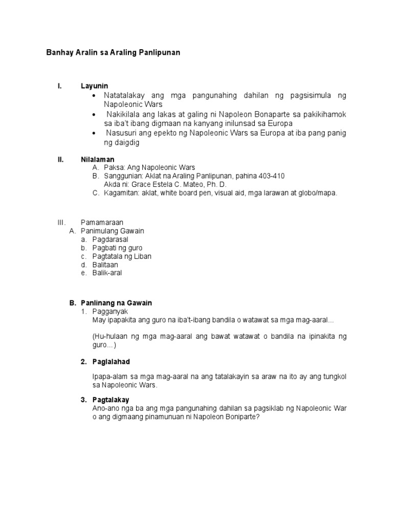Lesson Plan Semi Detailed - Napoleonic War | PDF