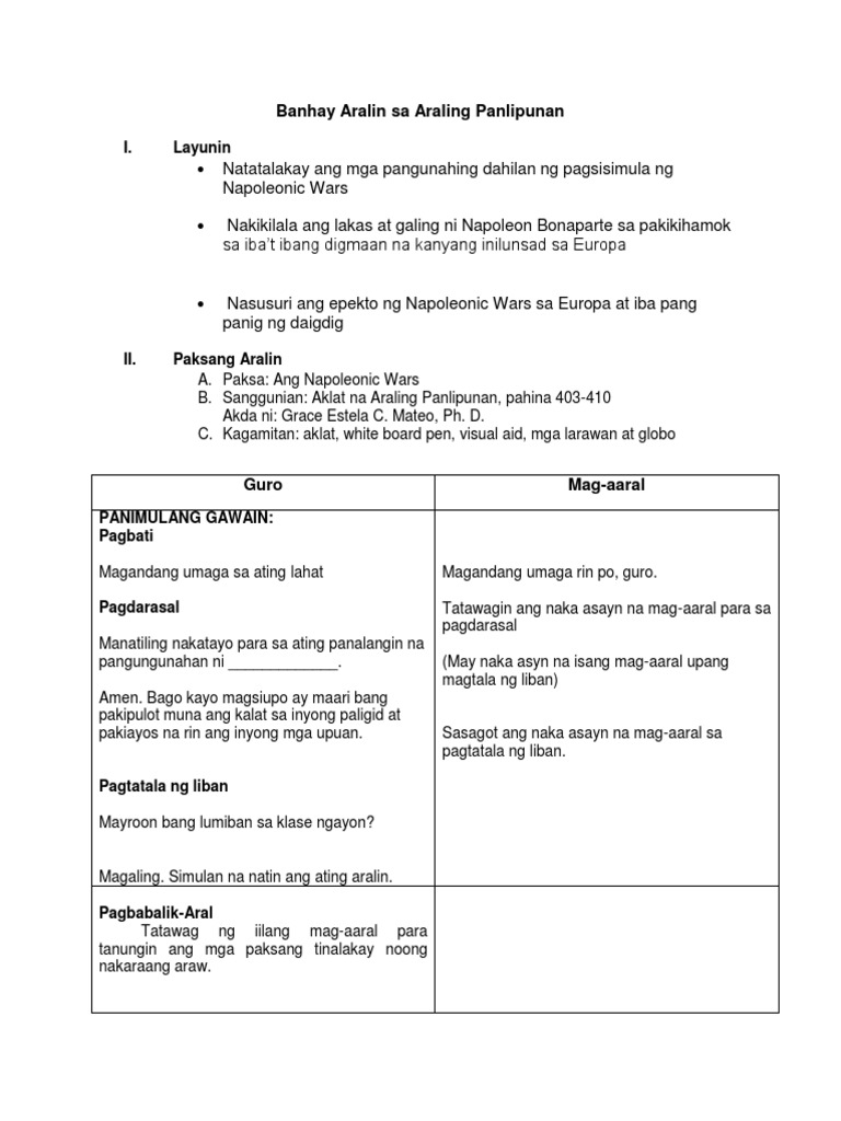Napoleon Boniparte Detailed Lesson Plan | PDF
