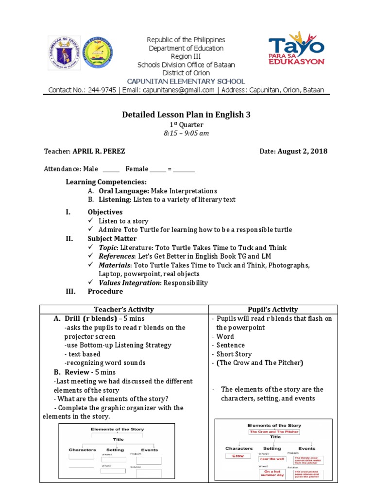 Lesson Plan Grade 3 Toto Turtle April | PDF