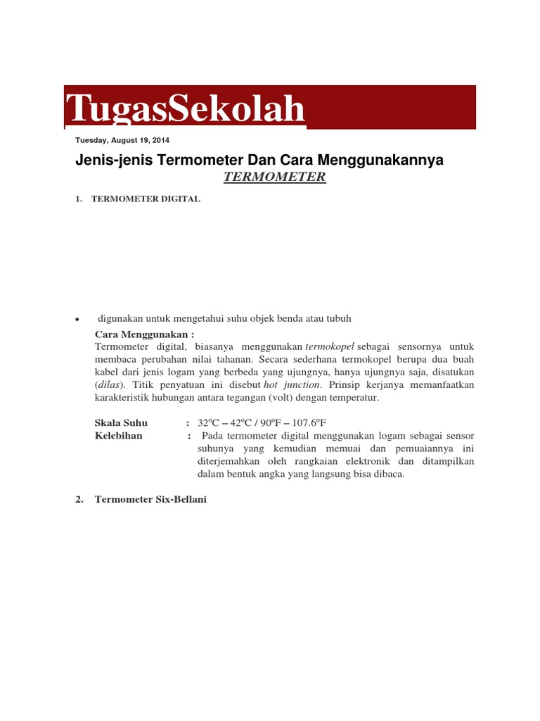 Jenis Jenis Termometer | PDF