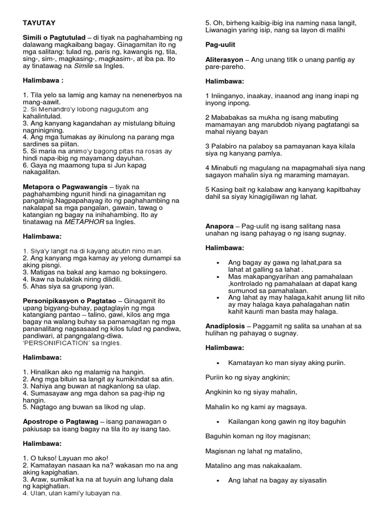 Filipino Tayutay | PDF