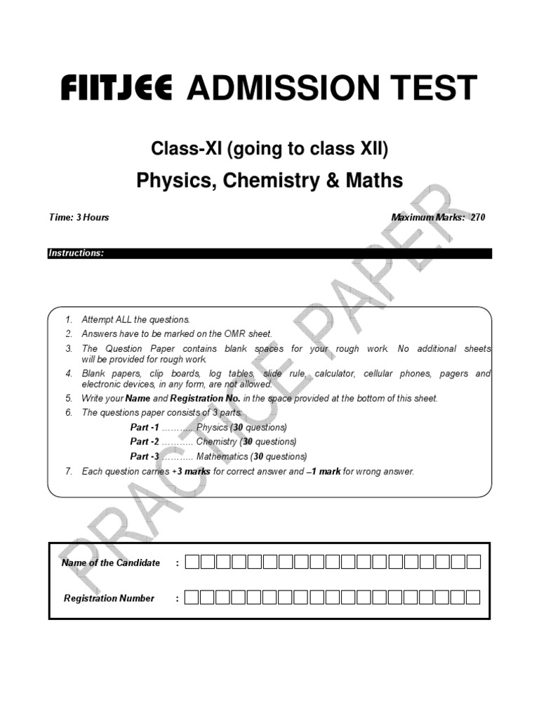 FIITJEE Class XI Admission Test | PDF | Gases | Carbon