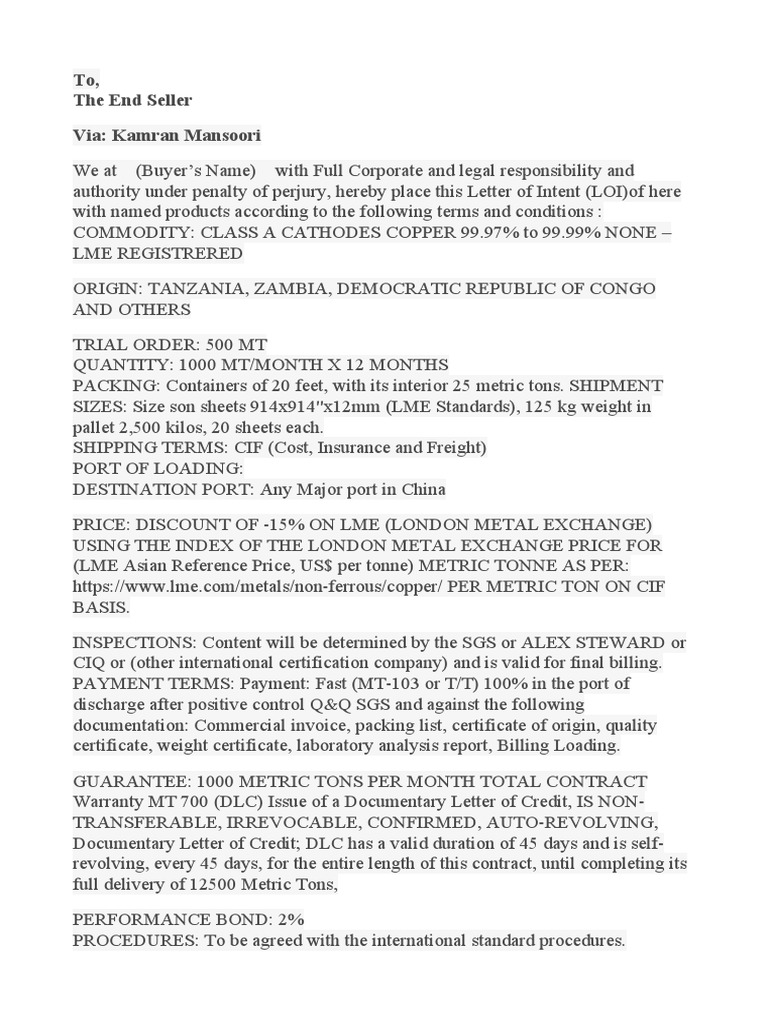 LOI Format | PDF