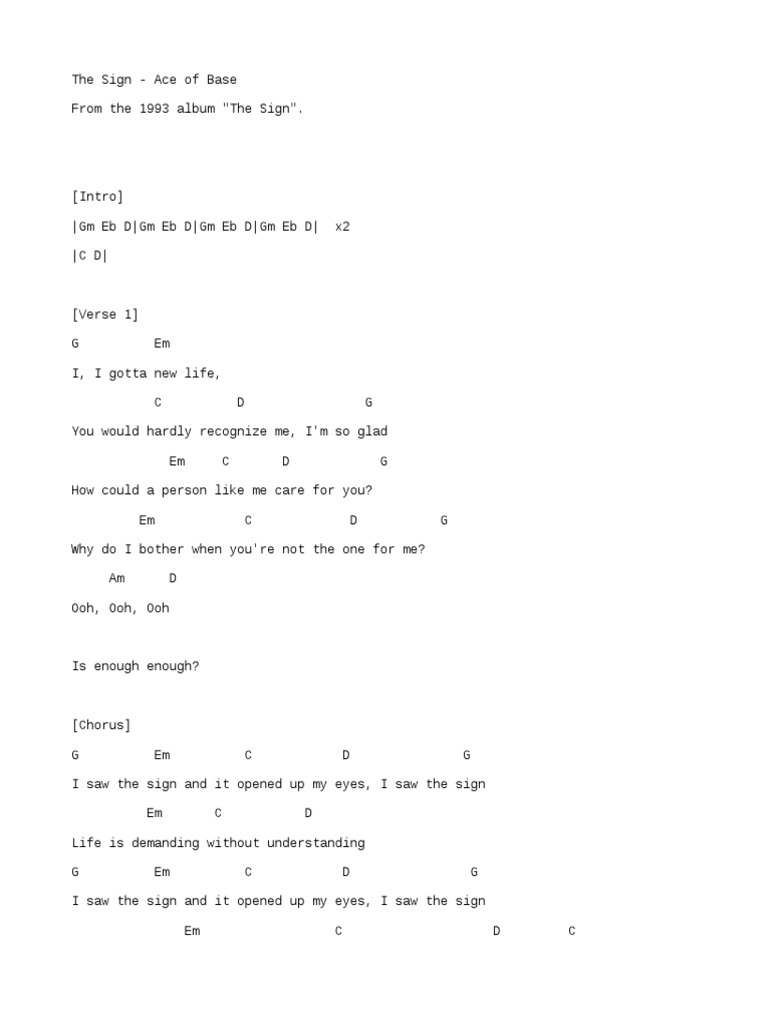 The Sign - Ace of Base Lyrics | PDF