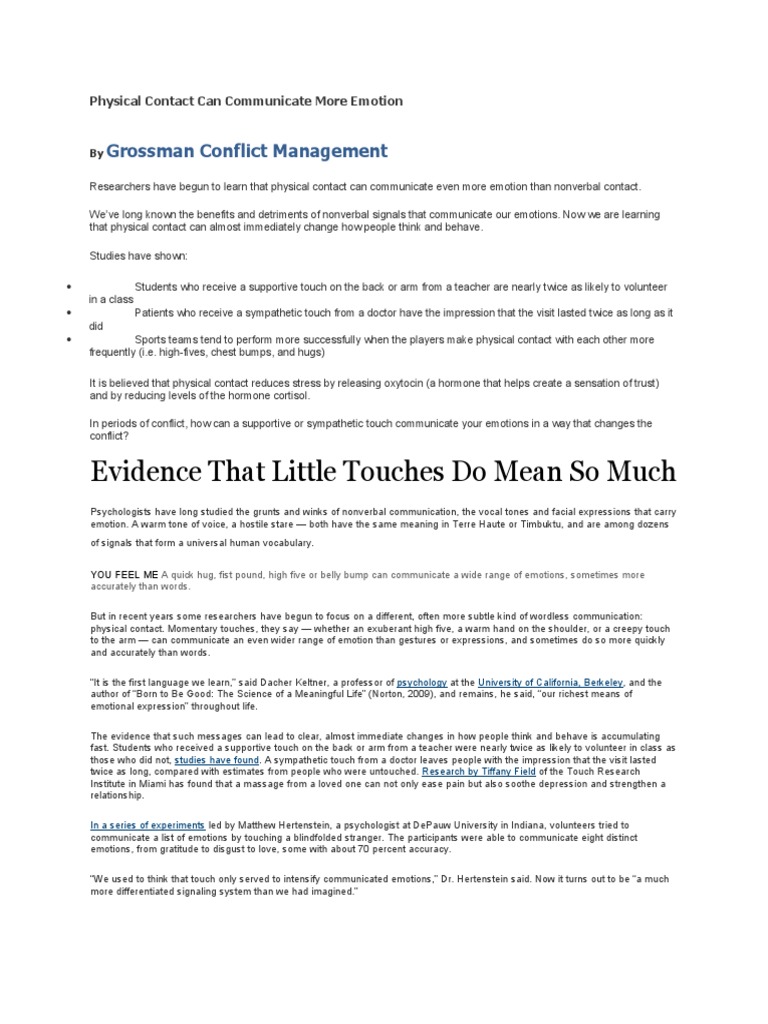 Can Touch Communicate Emotion | PDF | Nonverbal Communication | Emotions