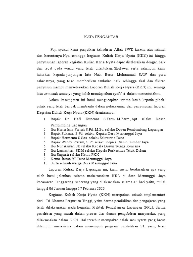 KATA PENGANTAR KKN Manunggal Jaya | PDF