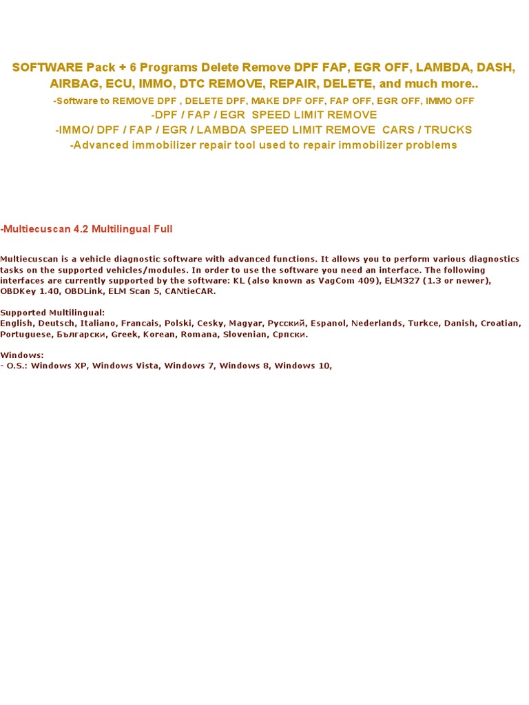 6 Software To REMOVE DPF EGR LAMBDA IMMO OFF | PDF