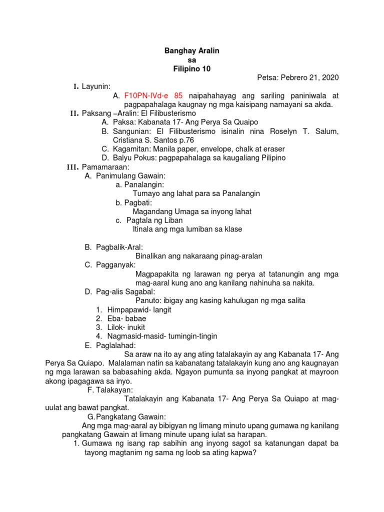 Banghay Aralin 17 | PDF