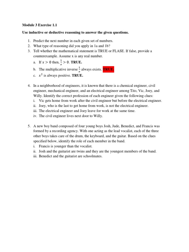 Reasoning and Logic Exercises Guide | PDF