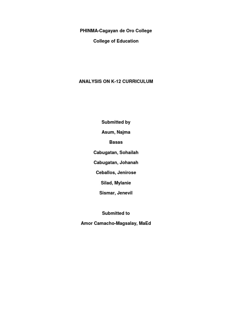 PHINMA-CDO College Analysis on K-12 Curriculum | PDF