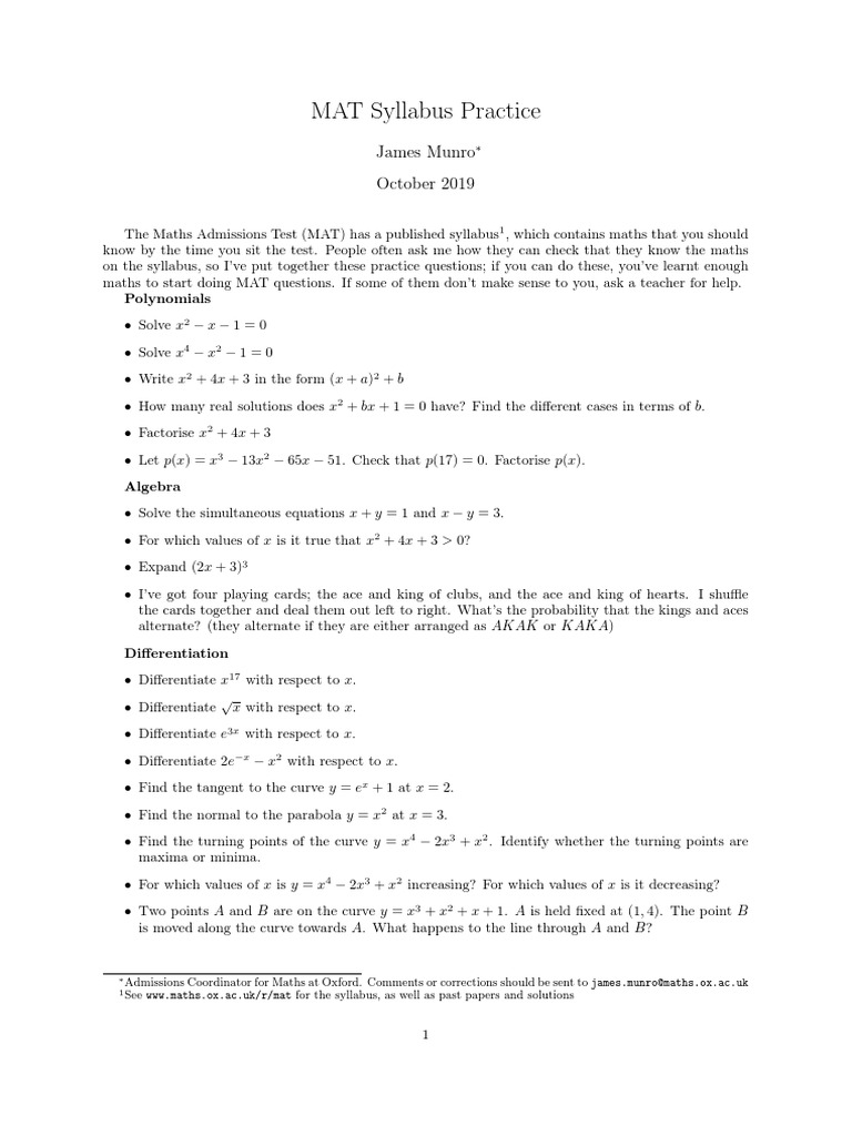 Mat Syllabus Practice | PDF