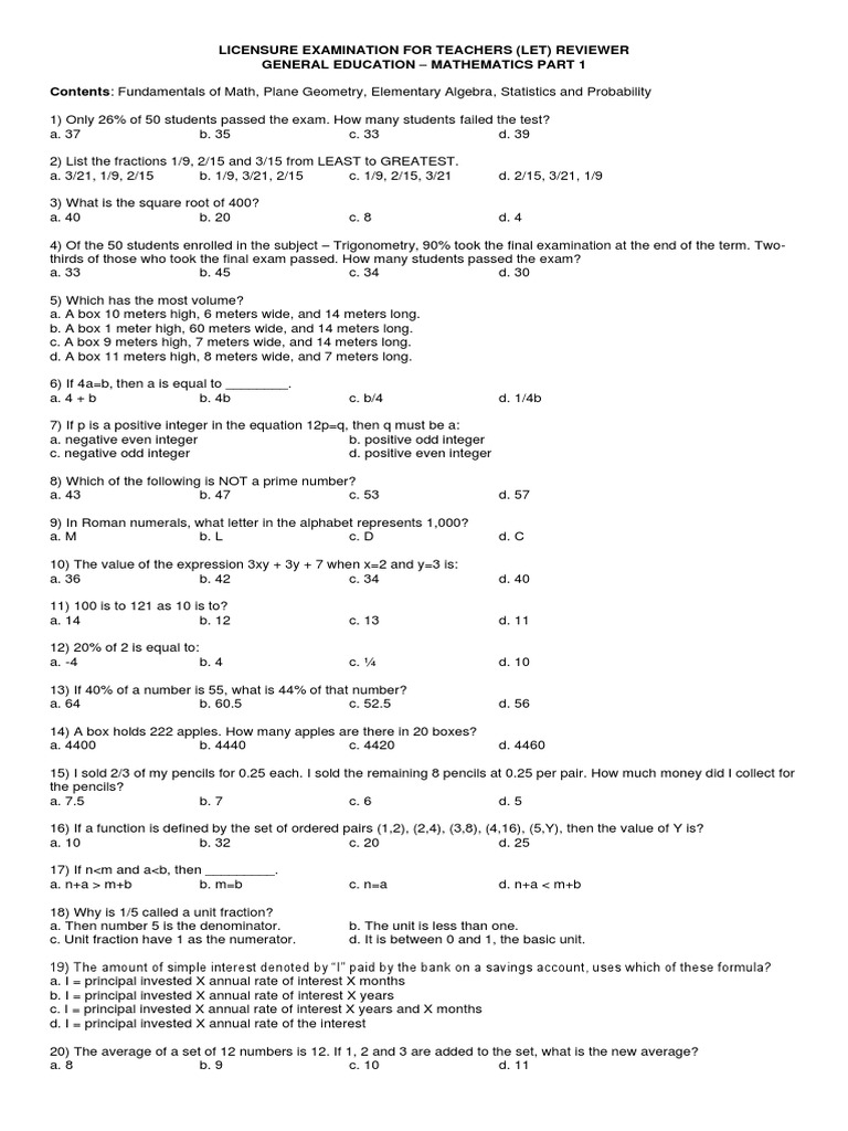 LET Reviewer Mathematics General Education | PDF