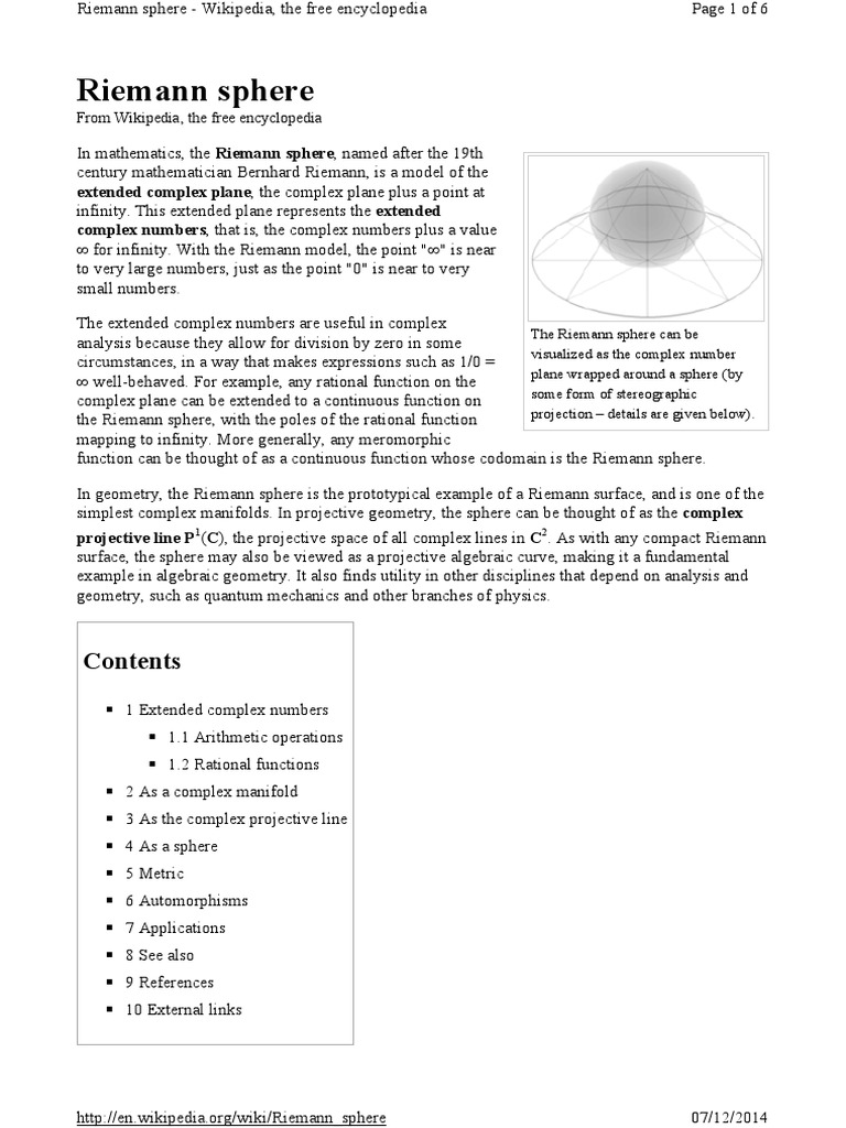 Riemann Sphere - en - Wikipedia.org Wiki Riemann Sphere | PDF
