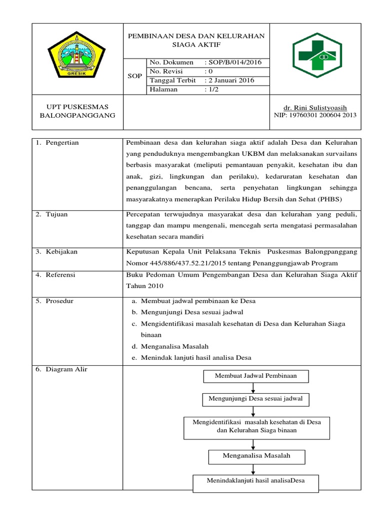 Sop Pembinaan Desa Dan Kelurahan Siaga Aktif | PDF
