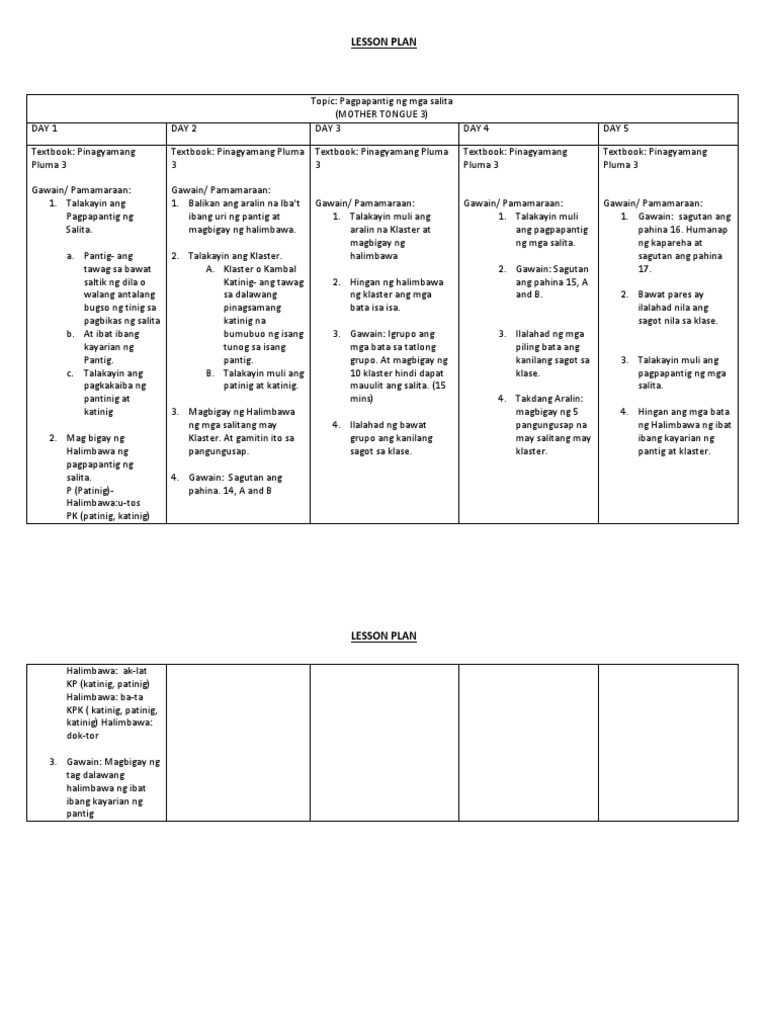 Lesson Plan (Fil, MT and Ce) | PDF
