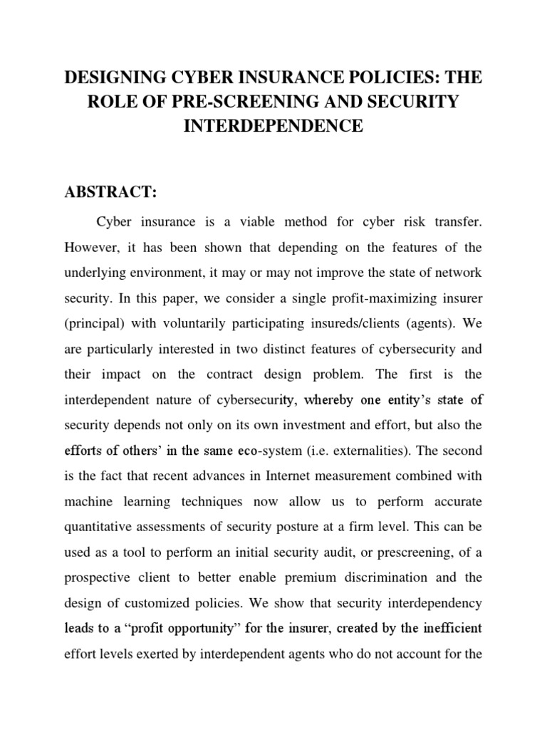 Designing Cyber Insurance Policies | PDF