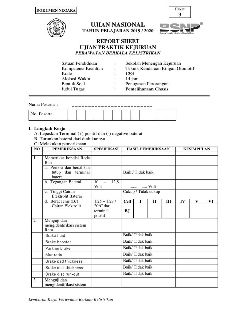 Job Sheet UKK SISTEM CHASIS | PDF