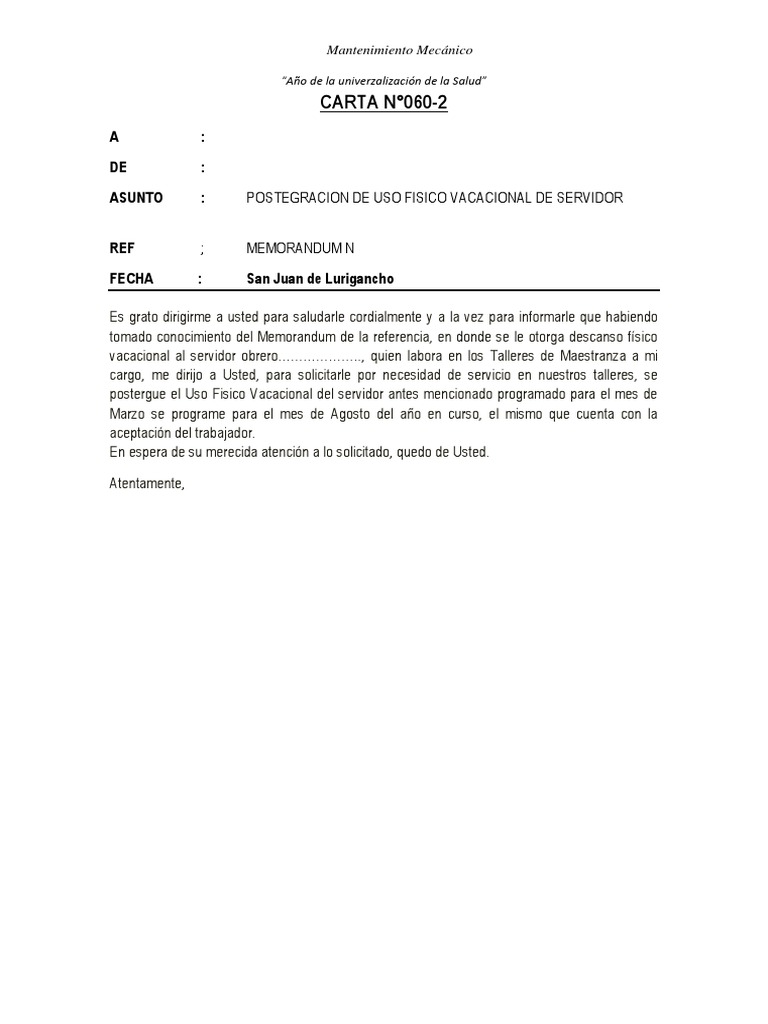 Modelo de Carta Postergacion | PDF