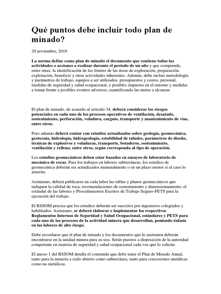 Qué Puntos Debe Incluir Todo Plan de Minado | PDF
