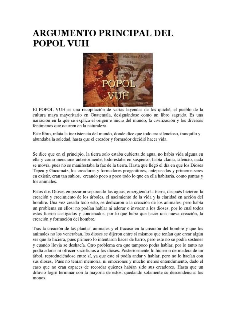 Argumento Principal Del Popol Vuh | PDF