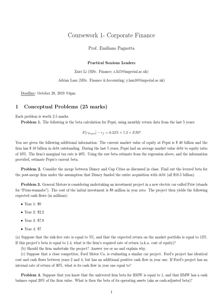 Coursework 1-Corporate Finance | PDF