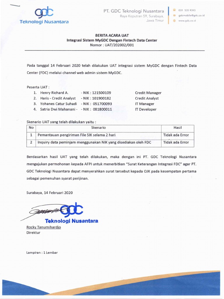 Berita Acara UAT - FDC | PDF