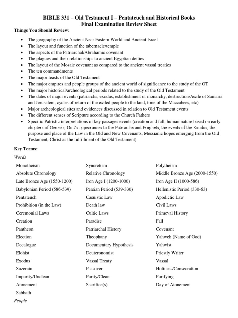 Final Exam Review Sheet | PDF