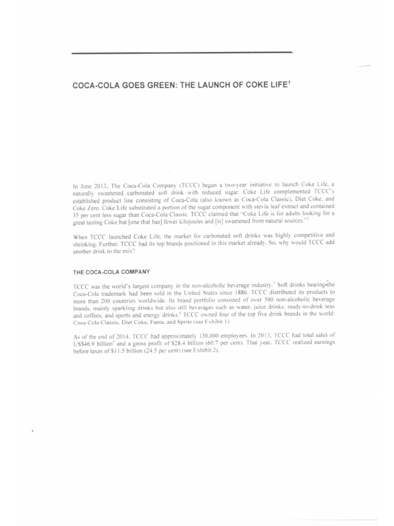 Coca-Cola Goes Green - The Launch of Coke Life | PDF