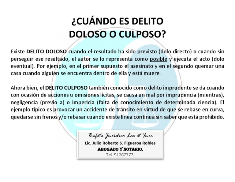 ¿Cuando El Delito Es Culposo o Doloso? | PDF