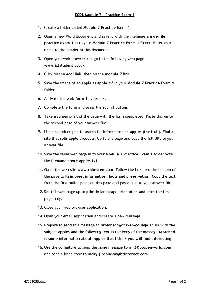 ECDL Module 7 Practice Exam Guide | PDF | Hyperlink | Web Page