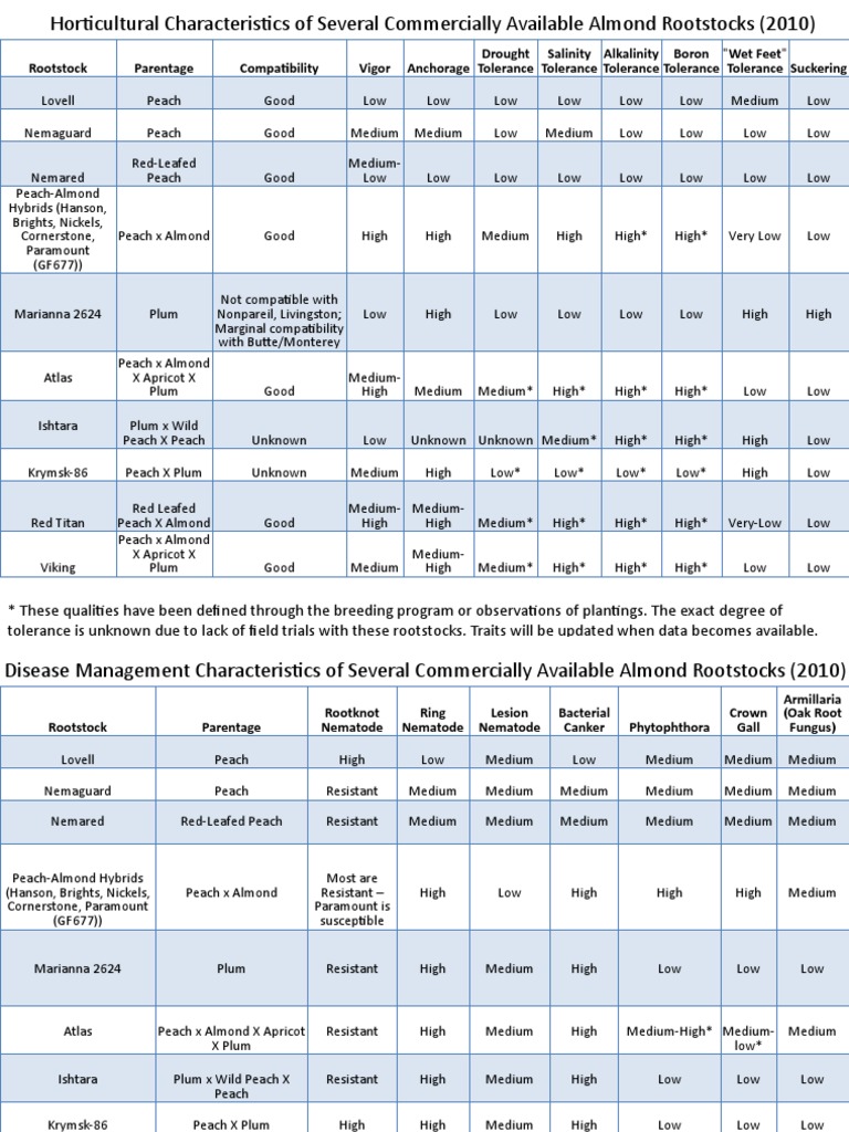 Almond Rootstock Table | PDF | Plants | Peach