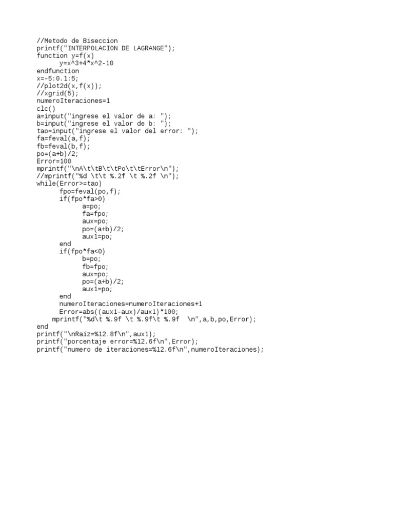 Bisetcion Method Scilab | PDF