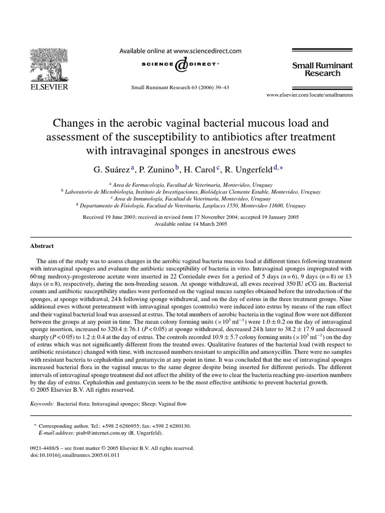 Changes in The Aerobic Vaginal Bacterial Mucous Load and Assessment of ...