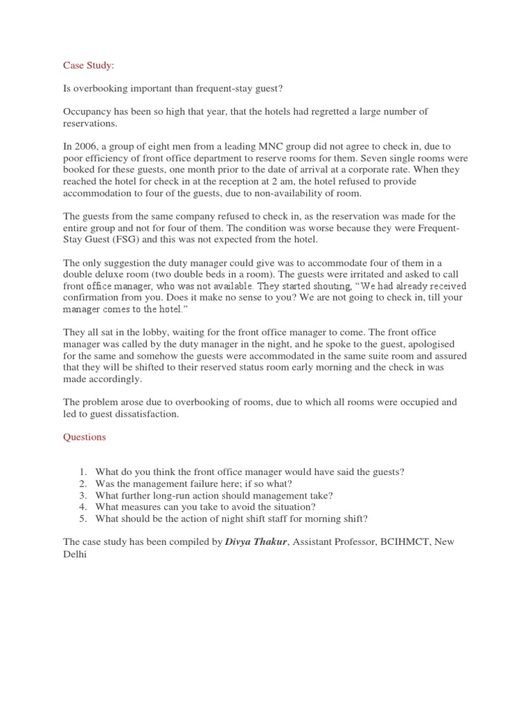 Case StudyIs Overbooking Important Than Frequent-Stay Guest | PDF