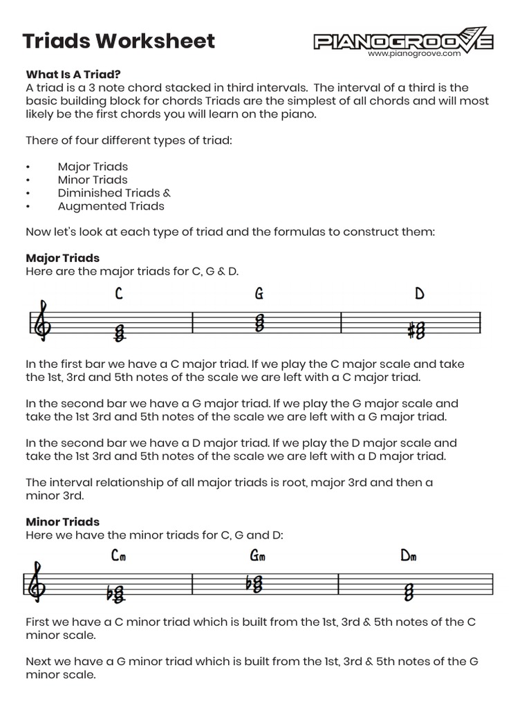 Triads Notation Worksheet PDF | PDF