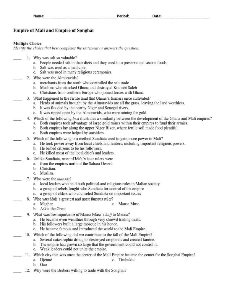 Songhai and Mali Empires Overview | PDF