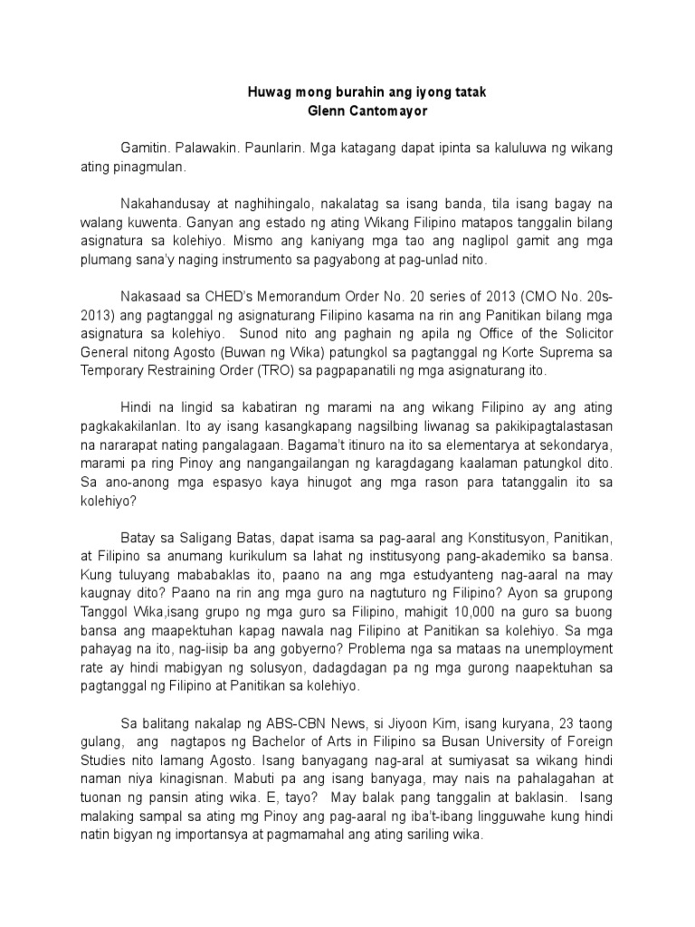 Pagtanggal Sa Filipino Kolum Final | PDF