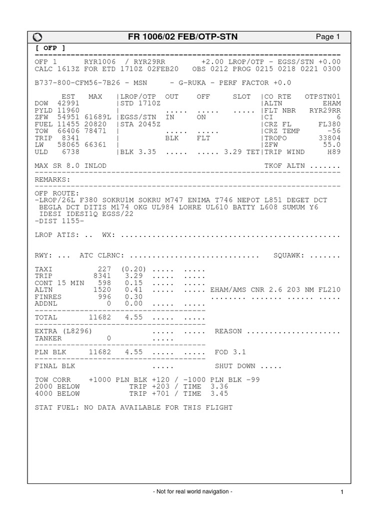 Operational Flight Plan Overview | PDF
