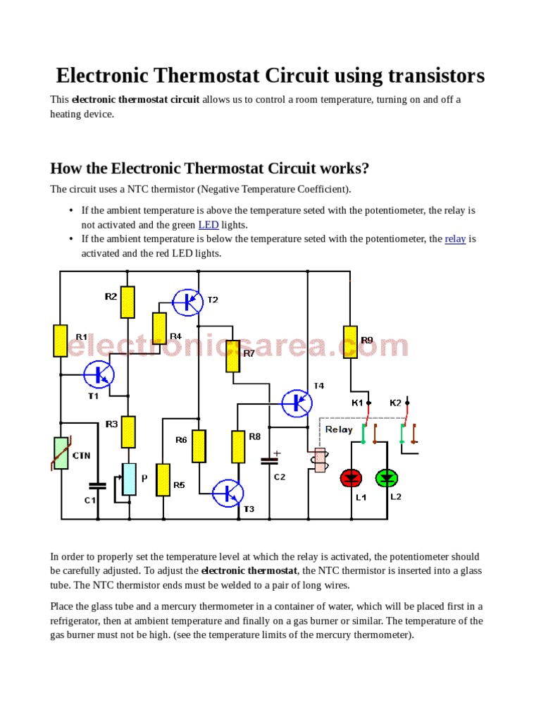 Electronic Thermostat Circuit Using Transistors