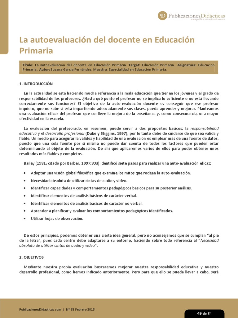 La Autoevaluación Del Docente en Educación Primaria | PDF