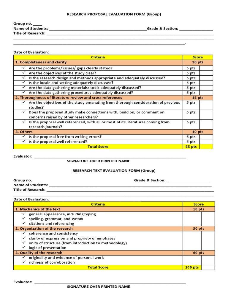 Research Evaluation Forms | PDF | Methodology | Evaluation