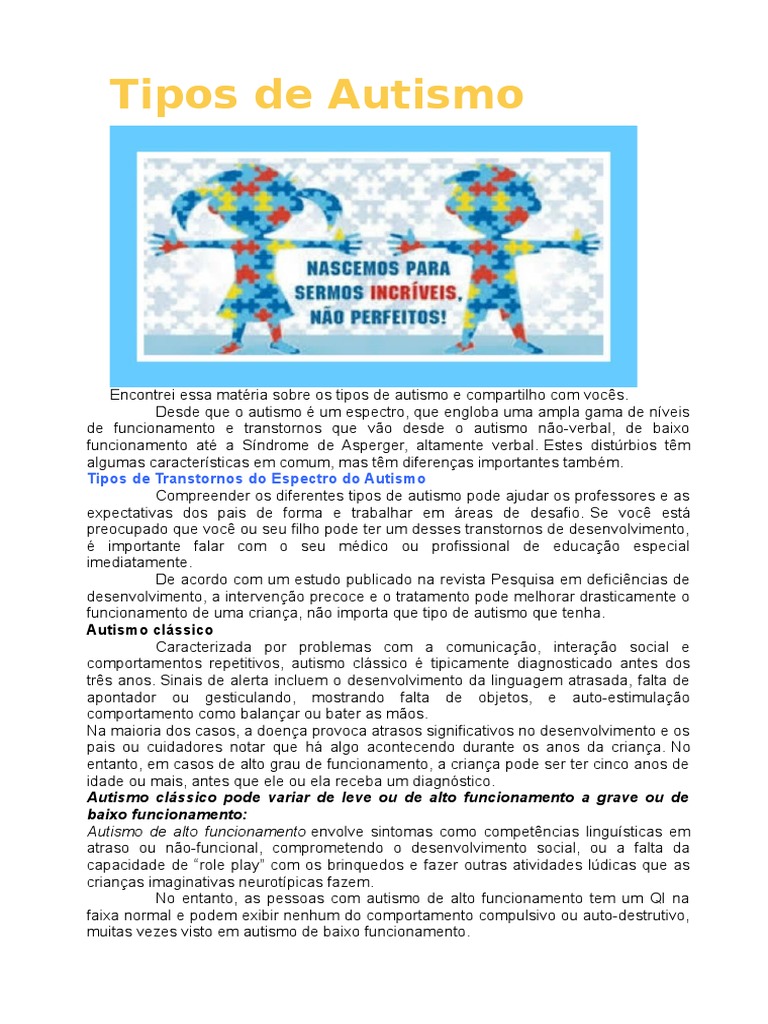 Os Diferentes Tipos de Autismo: Uma Visão Geral dos Principais ...