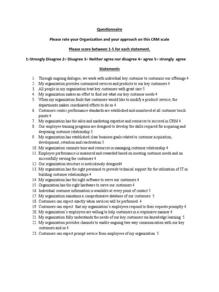 CRM Assessment Questionnaire Template | PDF | Customer Relationship ...