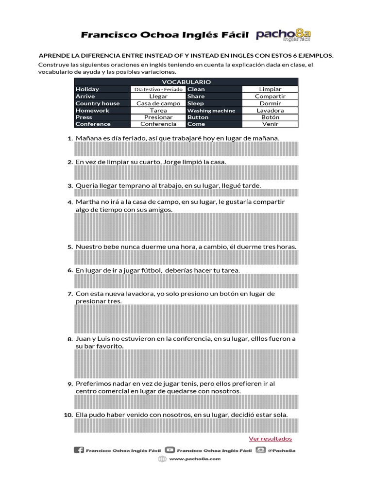 Aprende "instead of" vs "instead" | PDF | Ocio