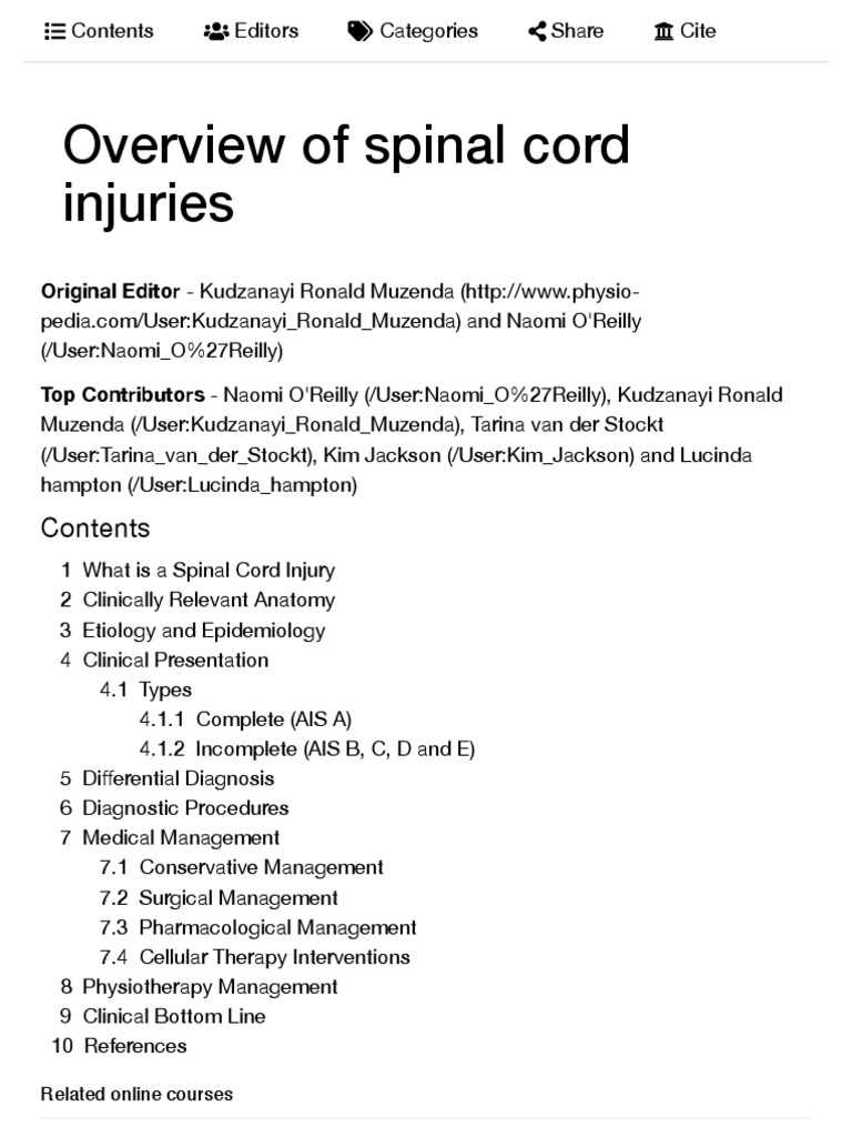 Overview of Spinal Cord Injuries - Physiopedia | PDF | Spinal Cord ...