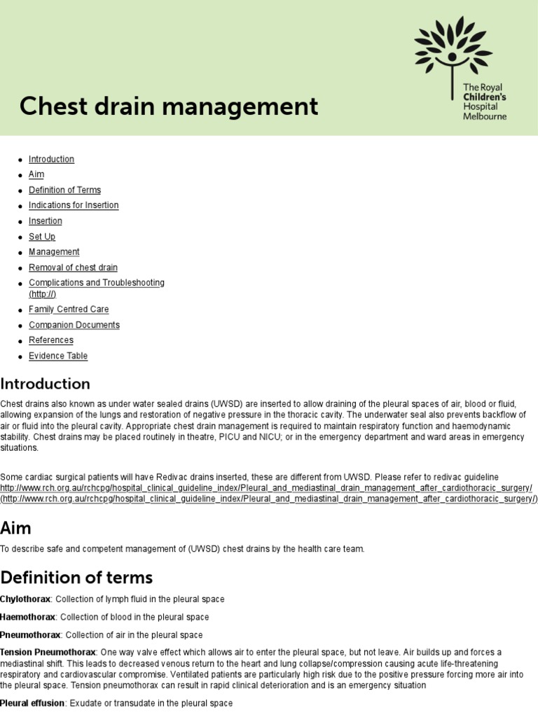 Clinical Guidelines (Nursing) : Chest Drain Management | PDF | Medicine ...