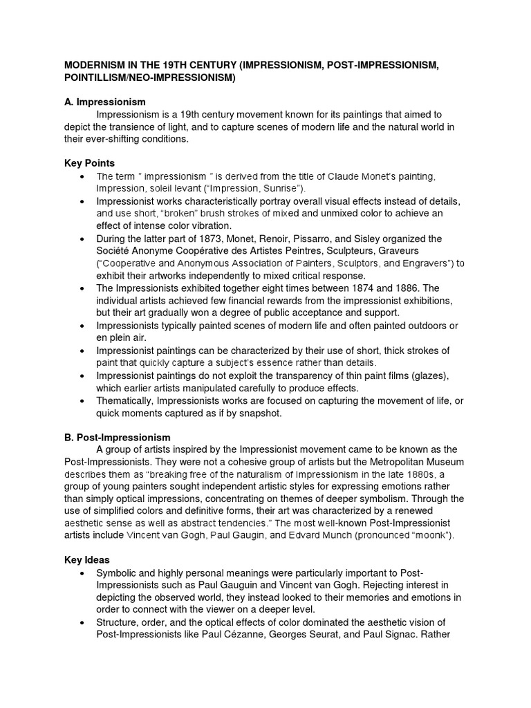 Modernism in The 19TH Century | PDF | Impressionism | Modern Art