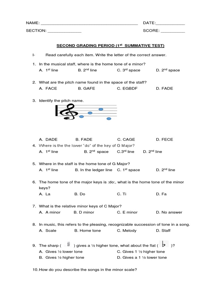 Music Summative Test - 2nd Grading S | PDF | Musical Notation | Pitch ...