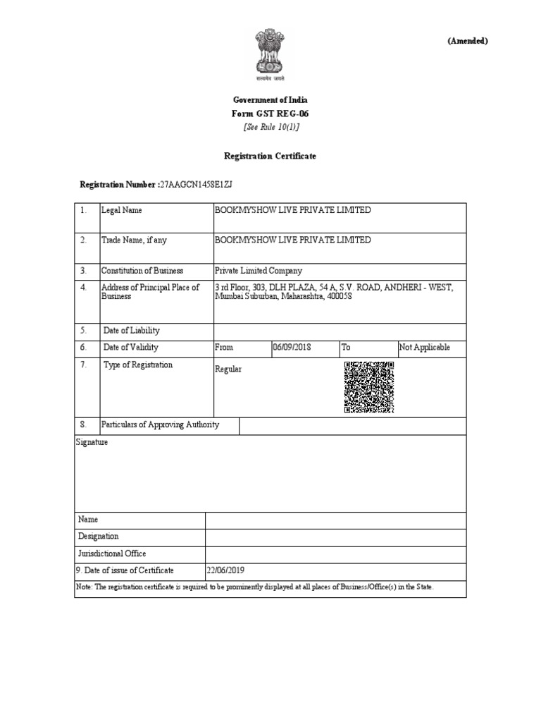 Maharashtra GST Certificate | PDF