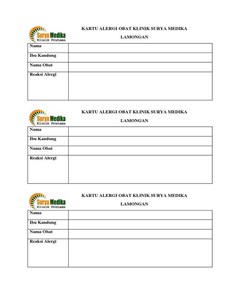 Kartu Alergi Obat | PDF